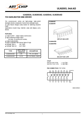 ULN2003A Datasheet PDF - ARTSCHIP ELECTRONICS CO.,LMITED.