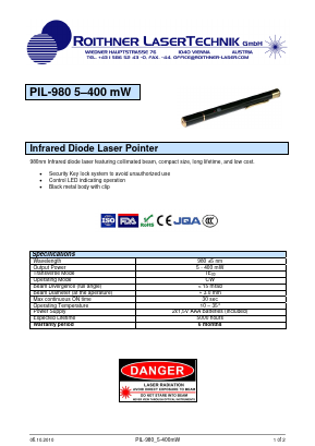 PIL-980 Datasheet PDF - Roithner LaserTechnik GmbH
